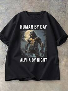SHEIN EZwear Camiseta com design de Lobo Sigma Alpha e mulher, "Dia ...