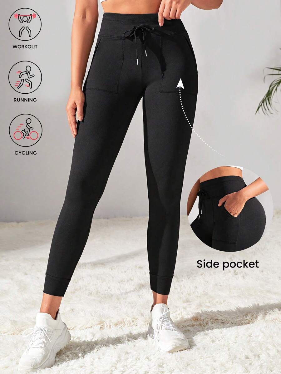 Studio SHEIN Sport Women's Drawstring Waist Gym Hiking Legging Fitted ...