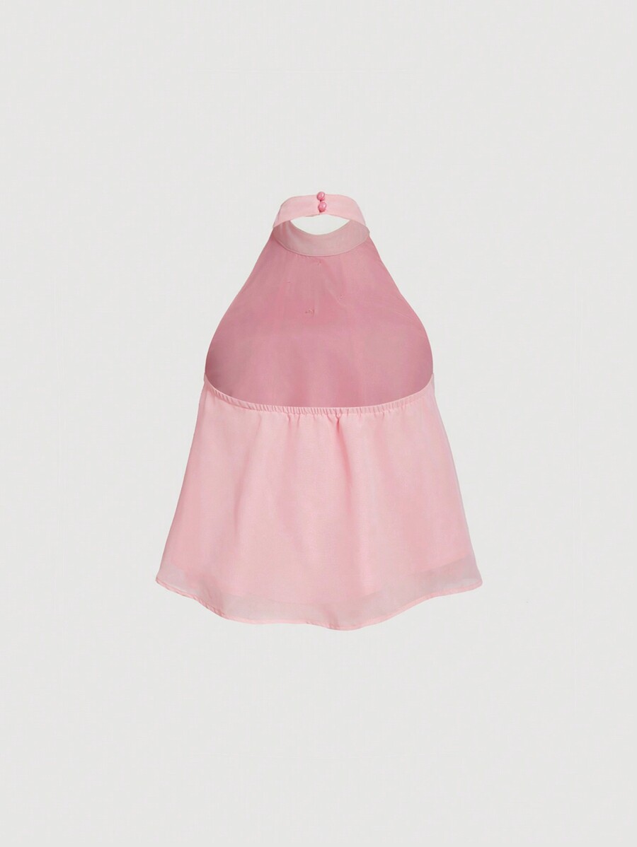 SHEIN MOD Pink 3D Floral Neck Hanging Dolly Style Short Women Blouse ...