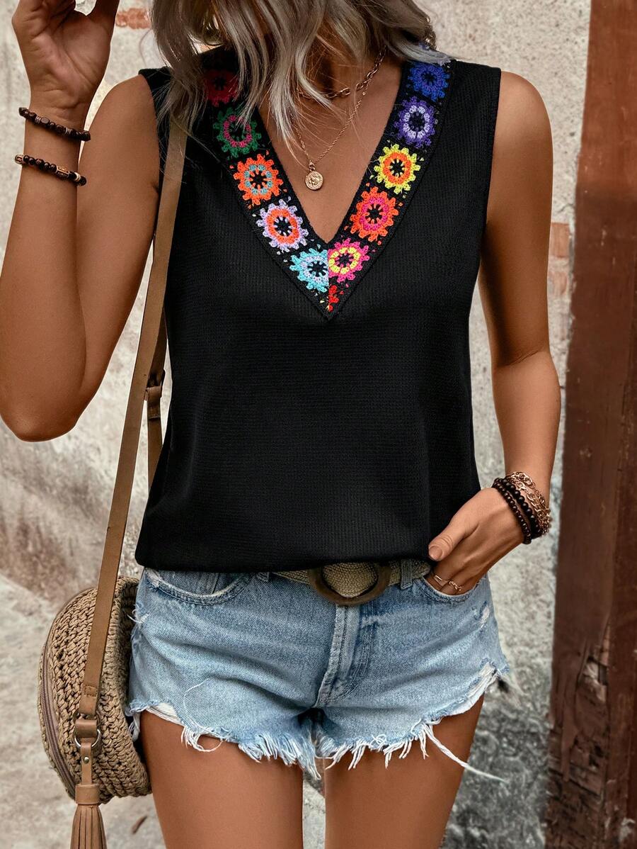 EMERY ROSE Casual Commute Fashion Vacation Multicolor Floral Embroidery ...