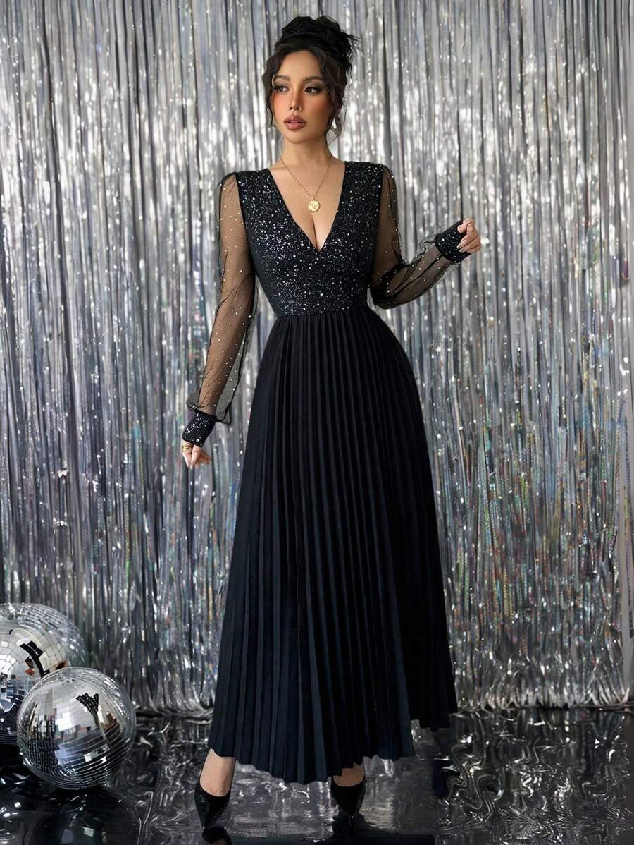 Rafferiza Women's Elegant Party/Club Long Black Dress With Foil Print ...