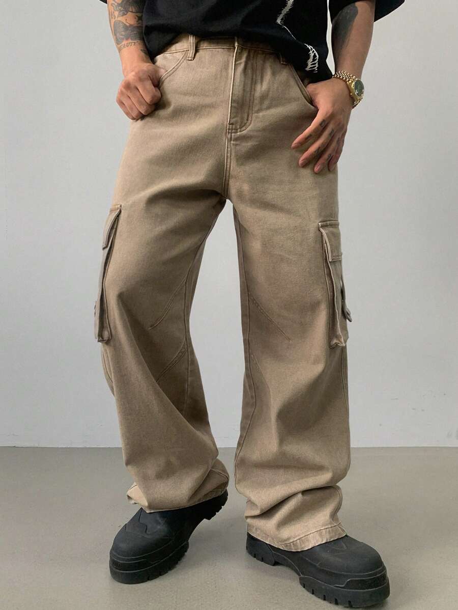 DAZY Pantalones vaqueros de hombre de color caqui sólido de otoño con ...