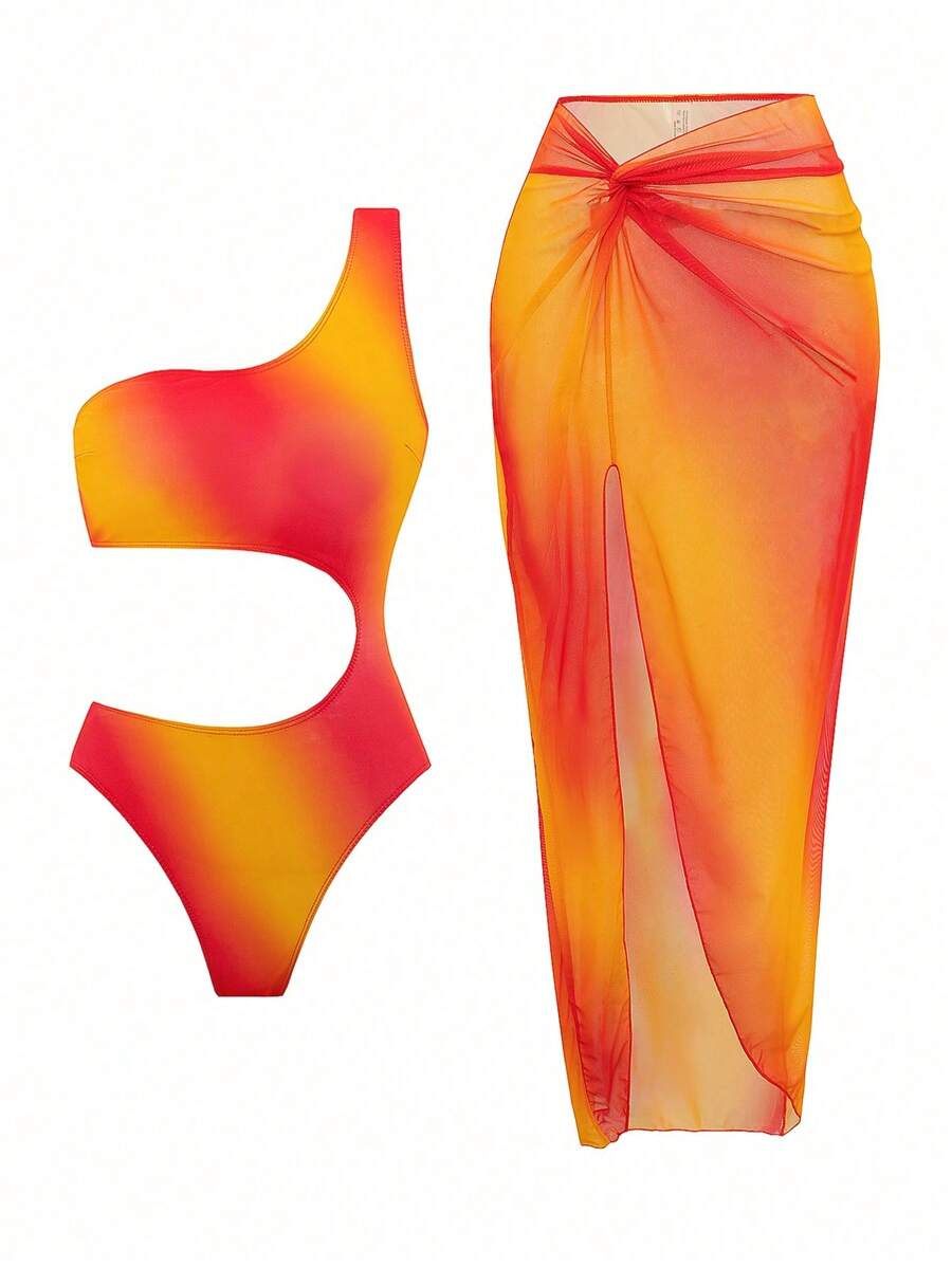 SHEIN Swim Oasis 2pcs Set Summer Vacation Sexy Ombre One Shoulder ...