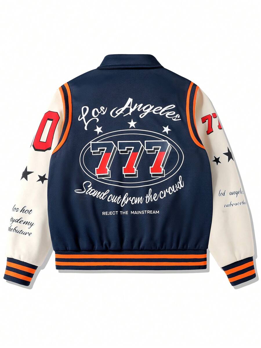 Manfinity LEGND Men's Plus Size Color Block Letterman Jacket With ...