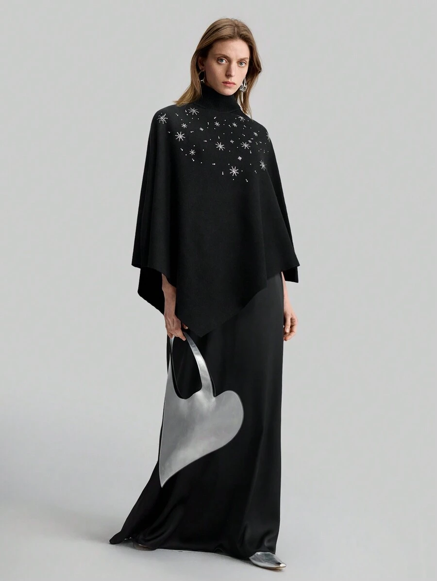 Ontre Nouveau 2025 Femmes Asymétrique Cape Poncho Top avec col montant ...