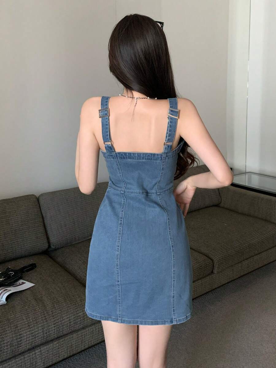DAZY Robe salopette en jean pour femmes avec bretelles | Mode en ligne | SHEIN FRANCE