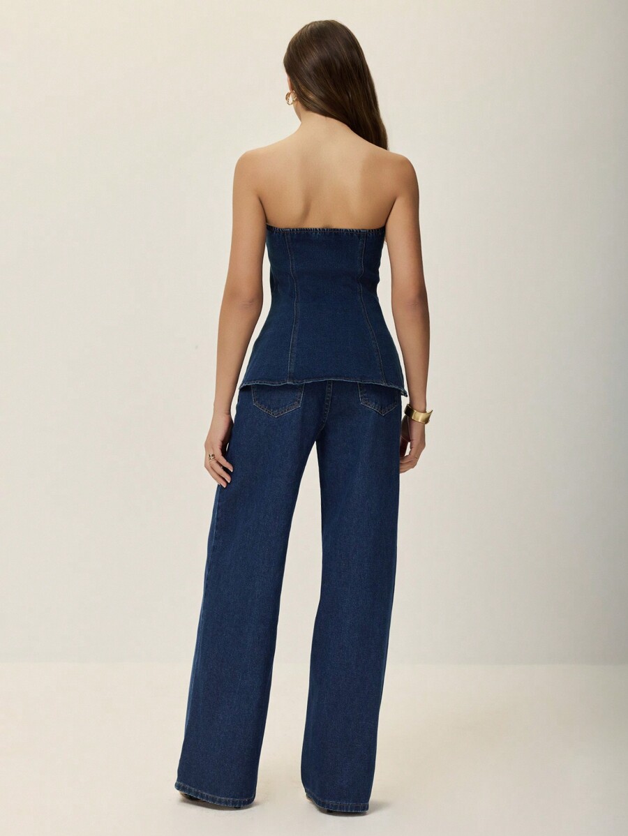 Poéselle Women's Metal Twist Outer Seam Washed Denim Tube Top, Elegant ...