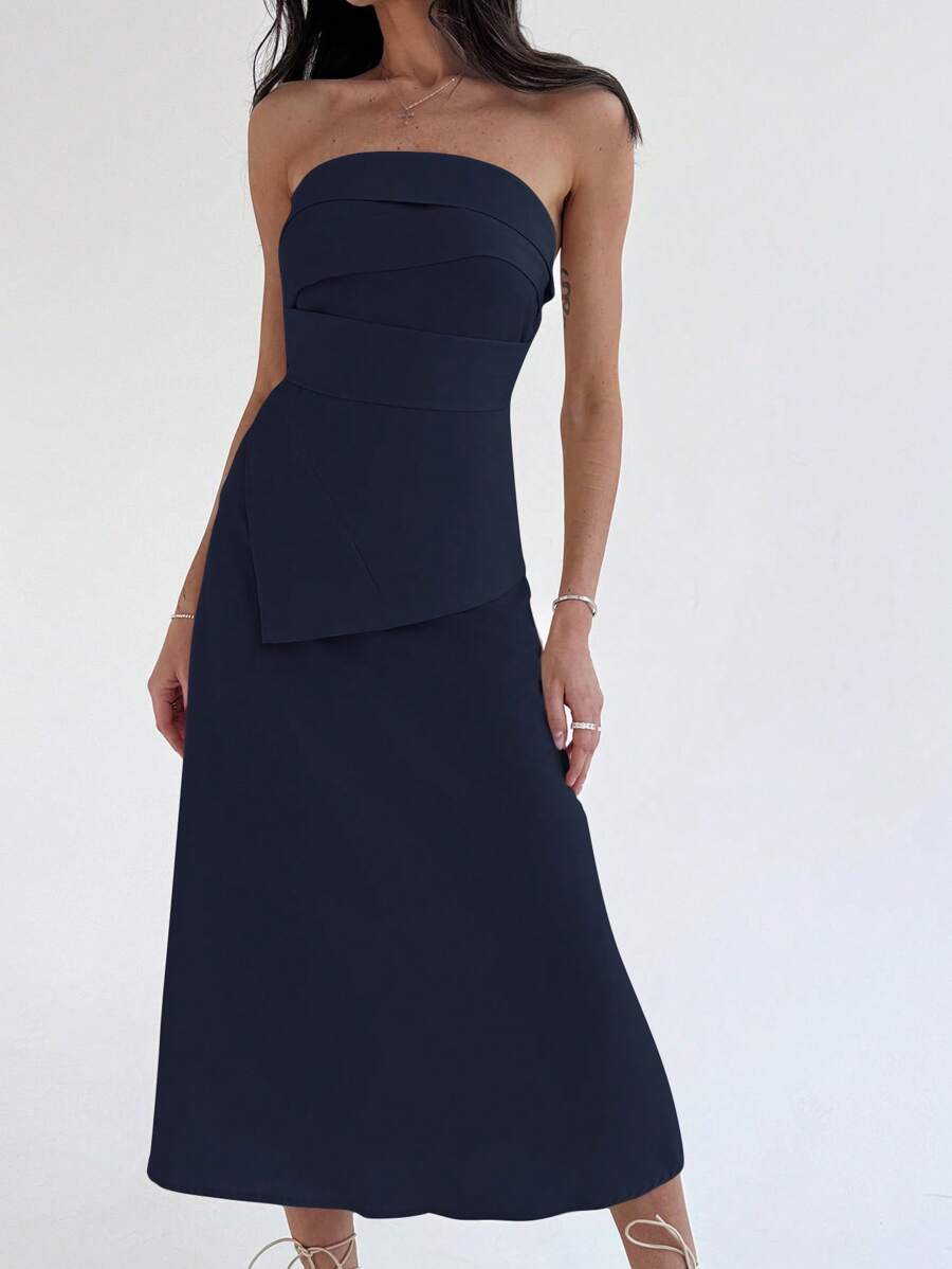 Aloruh Women's Elegant Pleated 2 In 1 Cinched Waist A-Line Dress ...