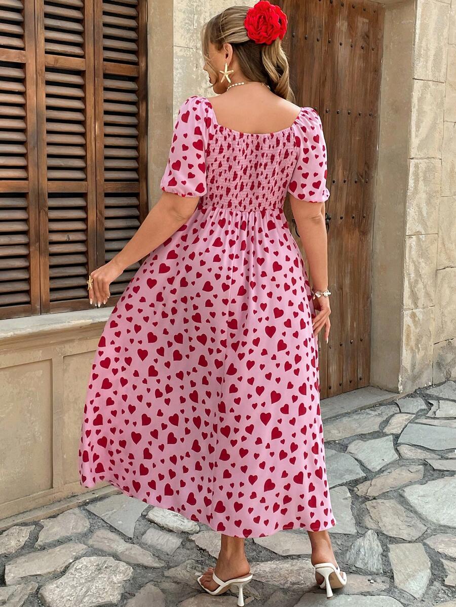 Shein Frenchy Plus Size Women Valentines Heart And Bow Print Short