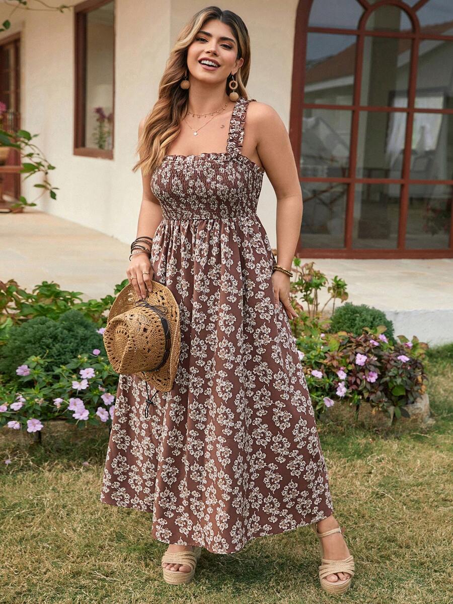 SHEIN LUNE Kleid mit gerüschter Blumen-Dekoration und elastischer ...