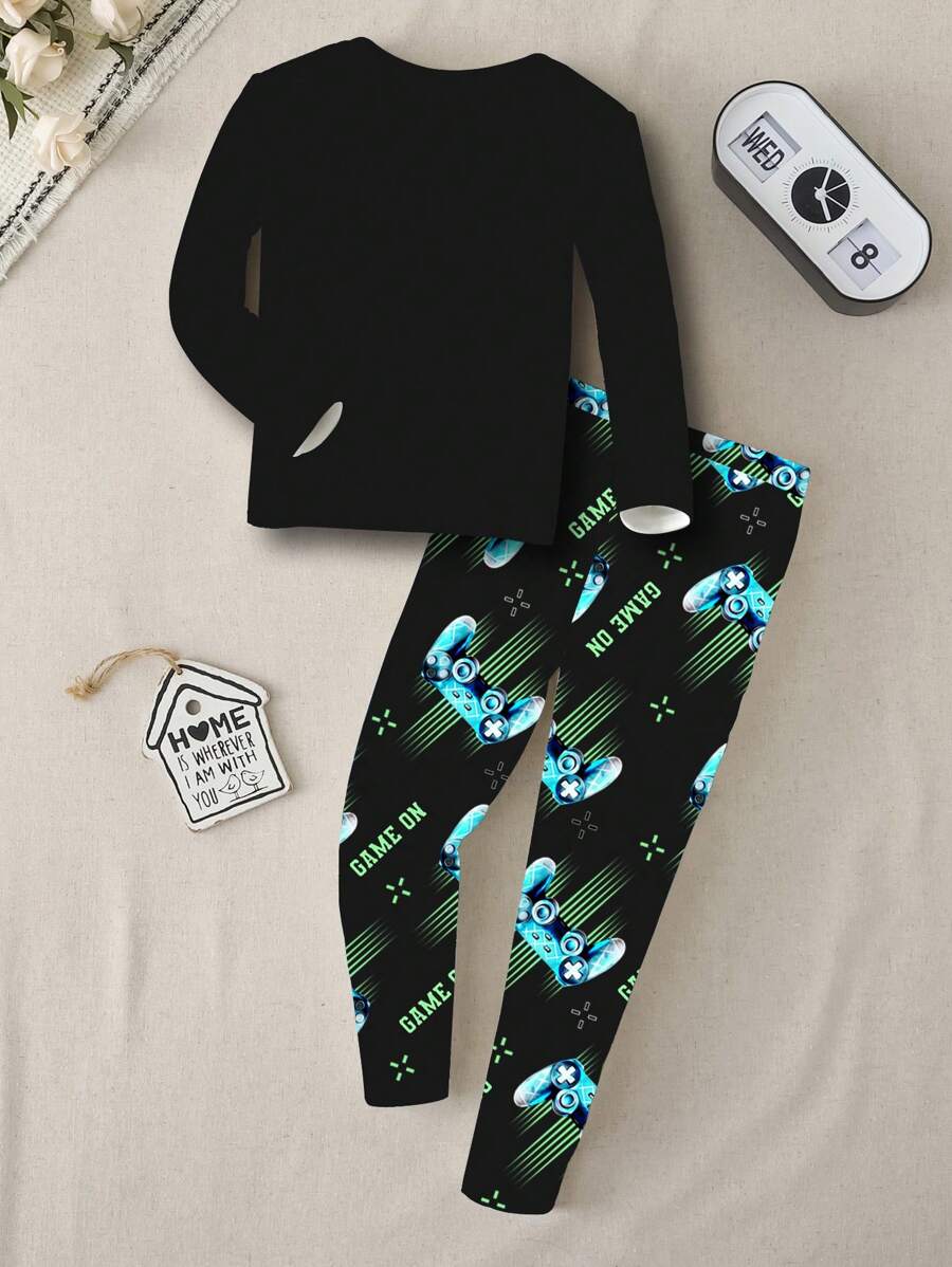 SHEIN Gamer Tween Boys Casual Minimalist Snug Fit Long Sleeve Round ...