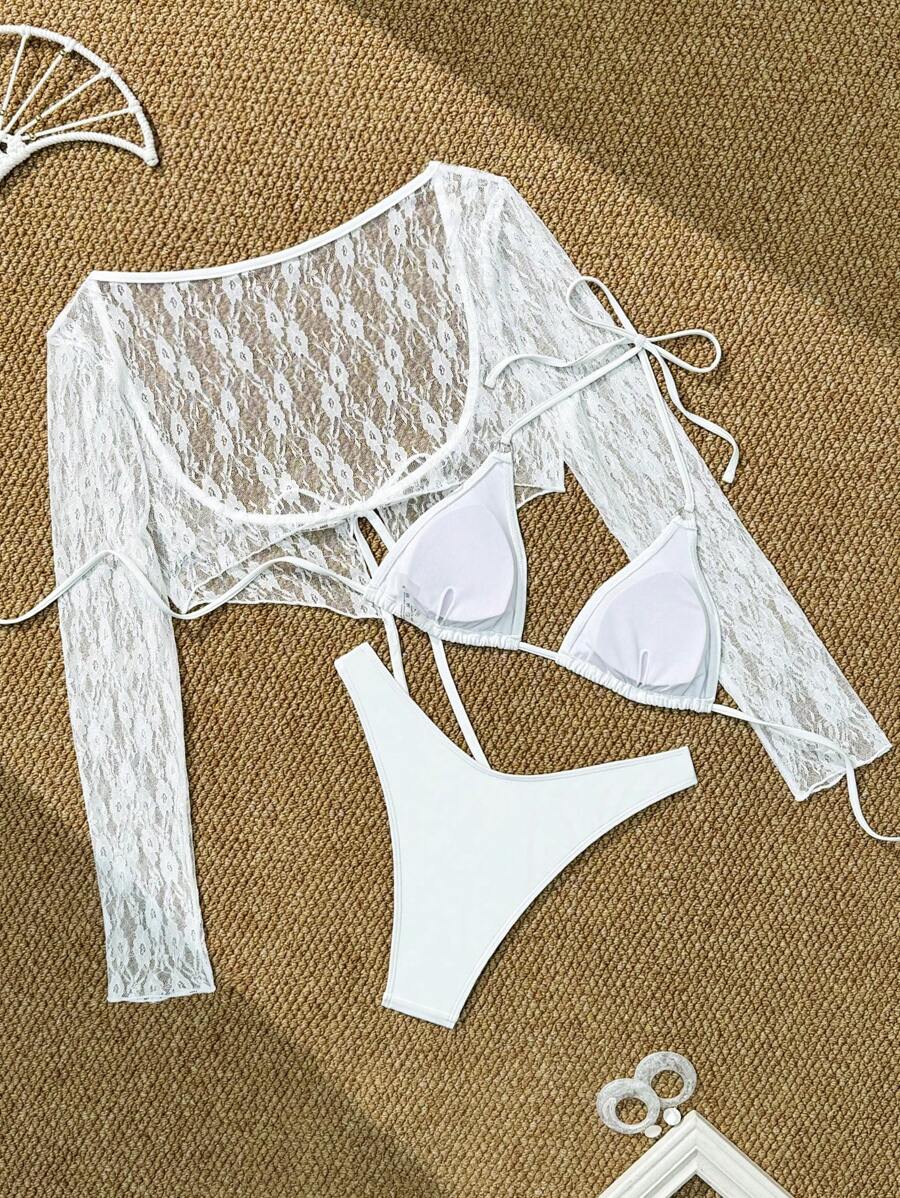 Swim Mod Conjunto de 3 peças de roupas de praia femininas: Top e ...