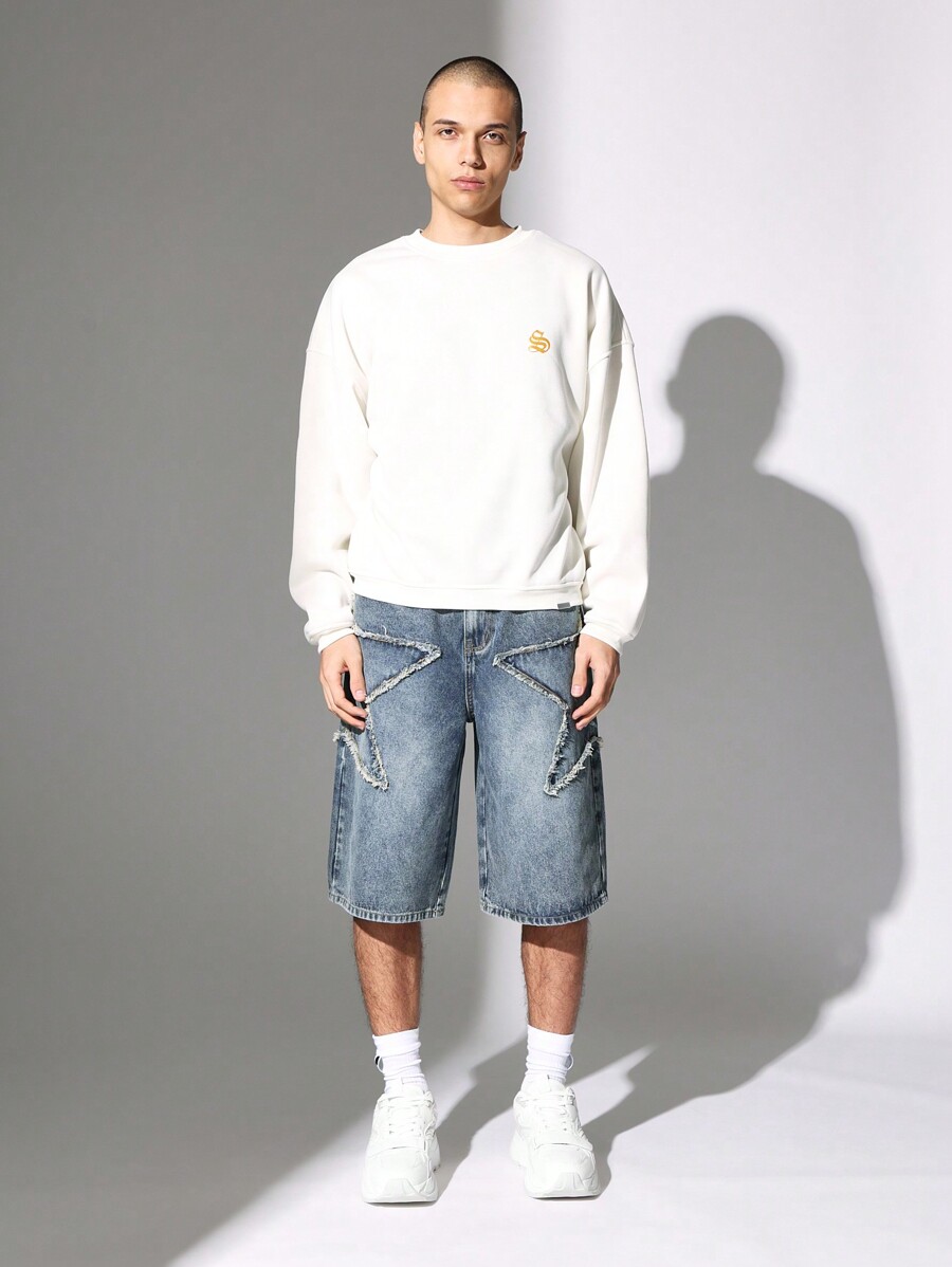 SUMWON Regular Fit Denim Jorts With Star Applique Embroidery | SHEIN EUR