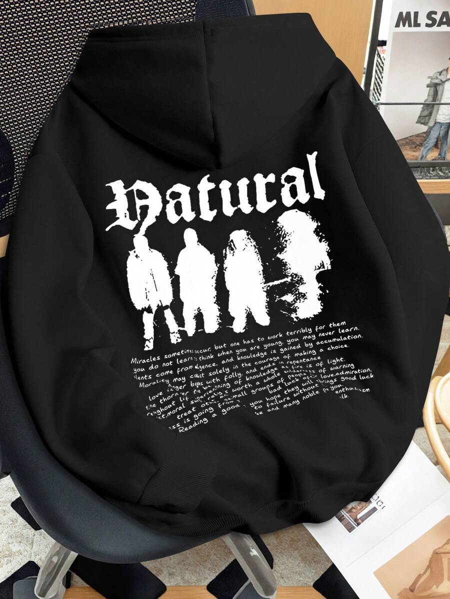 Manfinity Hypemode Loose Men Slogan Graphic Drop Shoulder Drawstring Hoodie | SHEIN USA