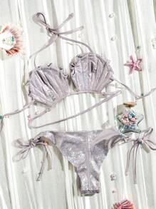 Swim Mod Women's Shell Shaped Bikini Top With Metallic Foil Accents ...