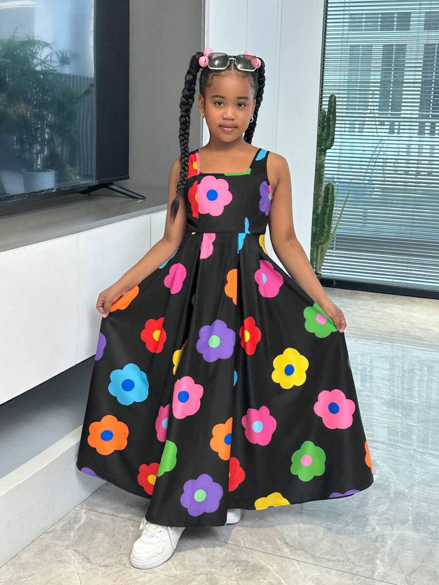 SHEIN SLAYR KIDS Tween Girl Casual Street Chic Floral Print Spaghetti ...