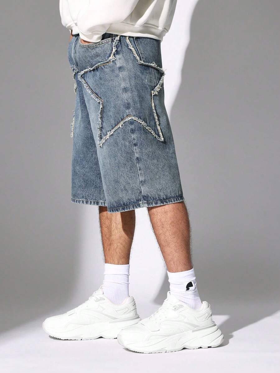 SUMWON Regular Fit Denim Jorts With Star Applique Embroidery | SHEIN EUR