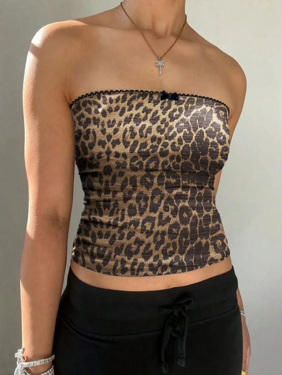 INAWLY Women's Leopard Print Cropped Tube Top | SHEIN USA