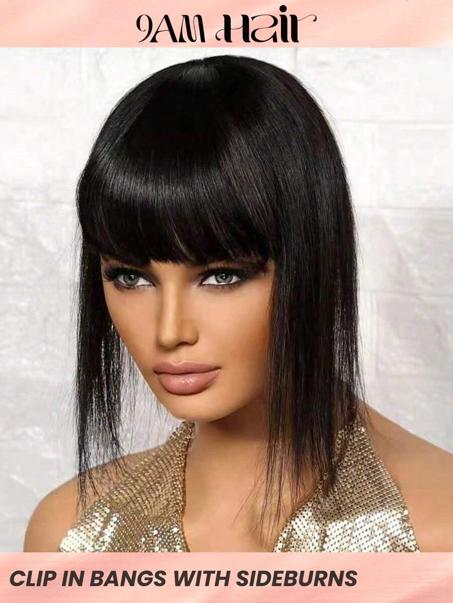Natural Black Topper Hair With Bangs Human Hair Toppers For Women Clip ...