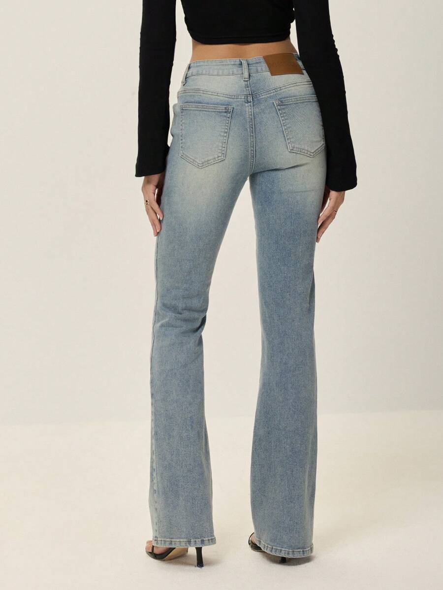 Poéselle Women's Casual Washed Low-Rise Fit And Flare Leg Jeans - Y2K ...