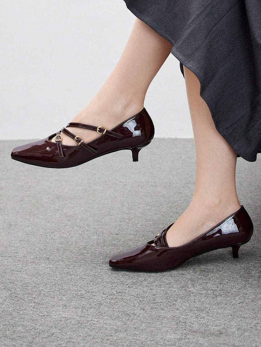 CUCCOO BIZCHIC Classic Commuting Versatile Ankle Strap Red Pointed Toe ...