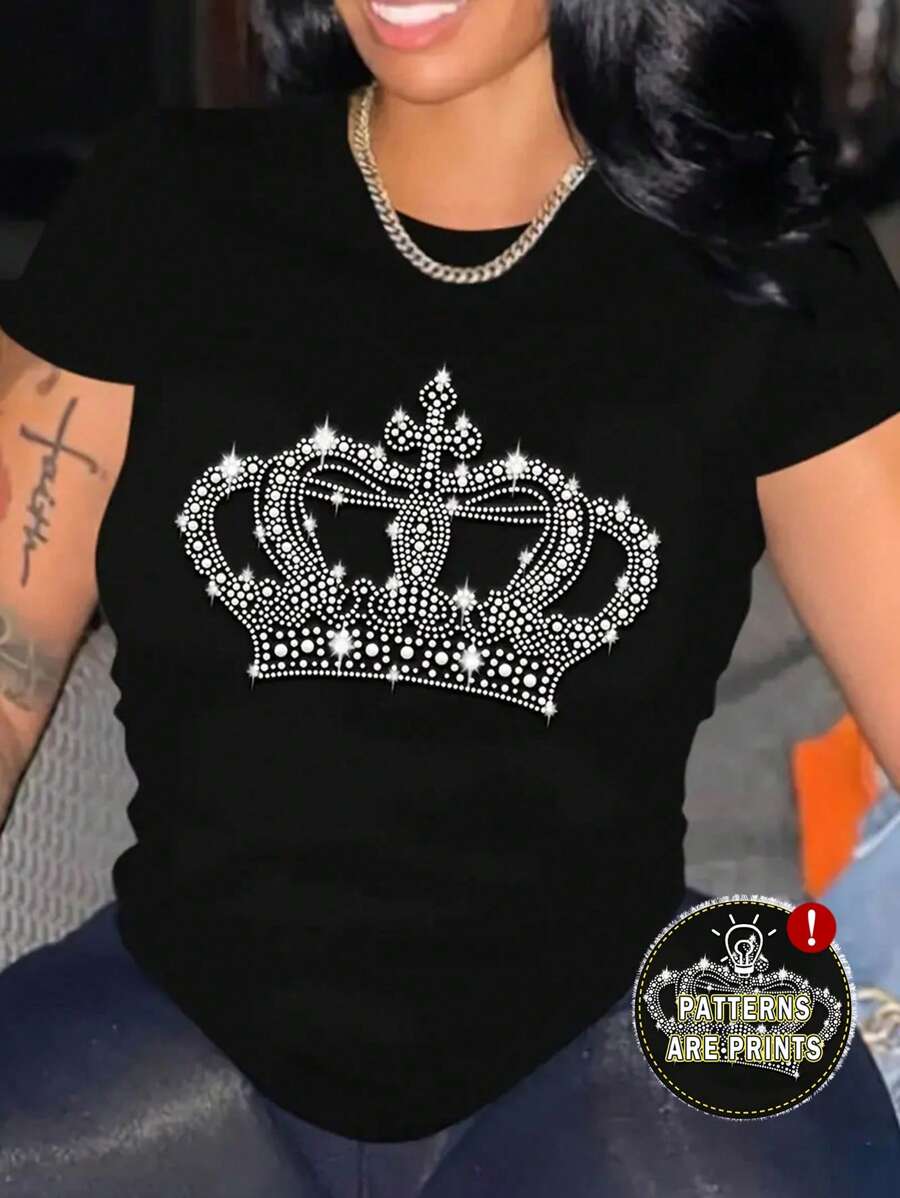 SHEIN Slayr Women Plus Size Crown Graphic Round Neck Short Sleeve T ...