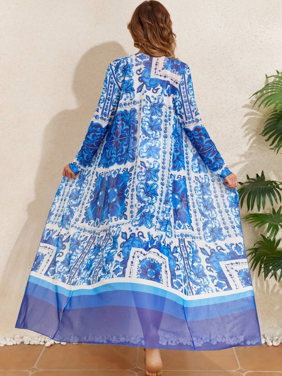 Swim Lushoire Women Chinoiserie Printed Long Sleeve Open Front Beach ...