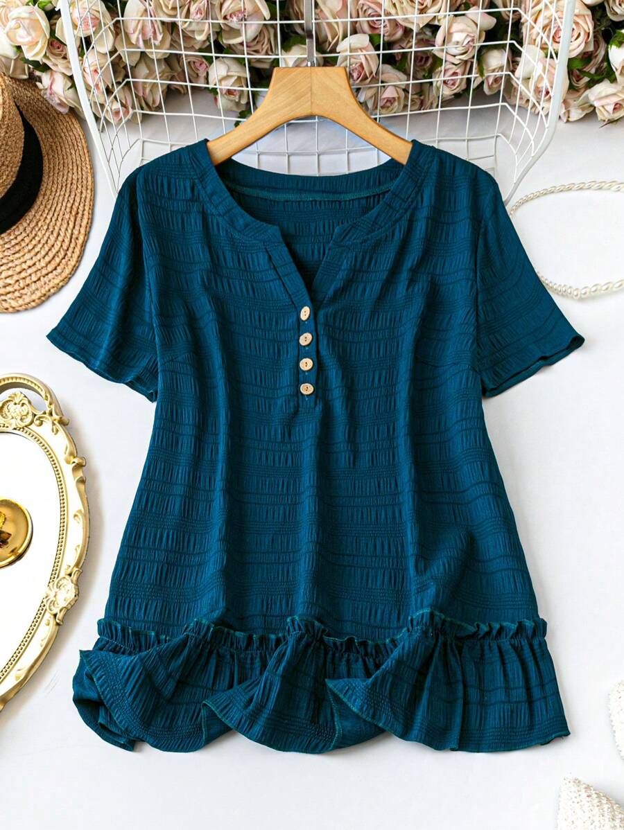 EMERY ROSE Plus Size Women Textured Dark Blue Loose Open Front Casual ...
