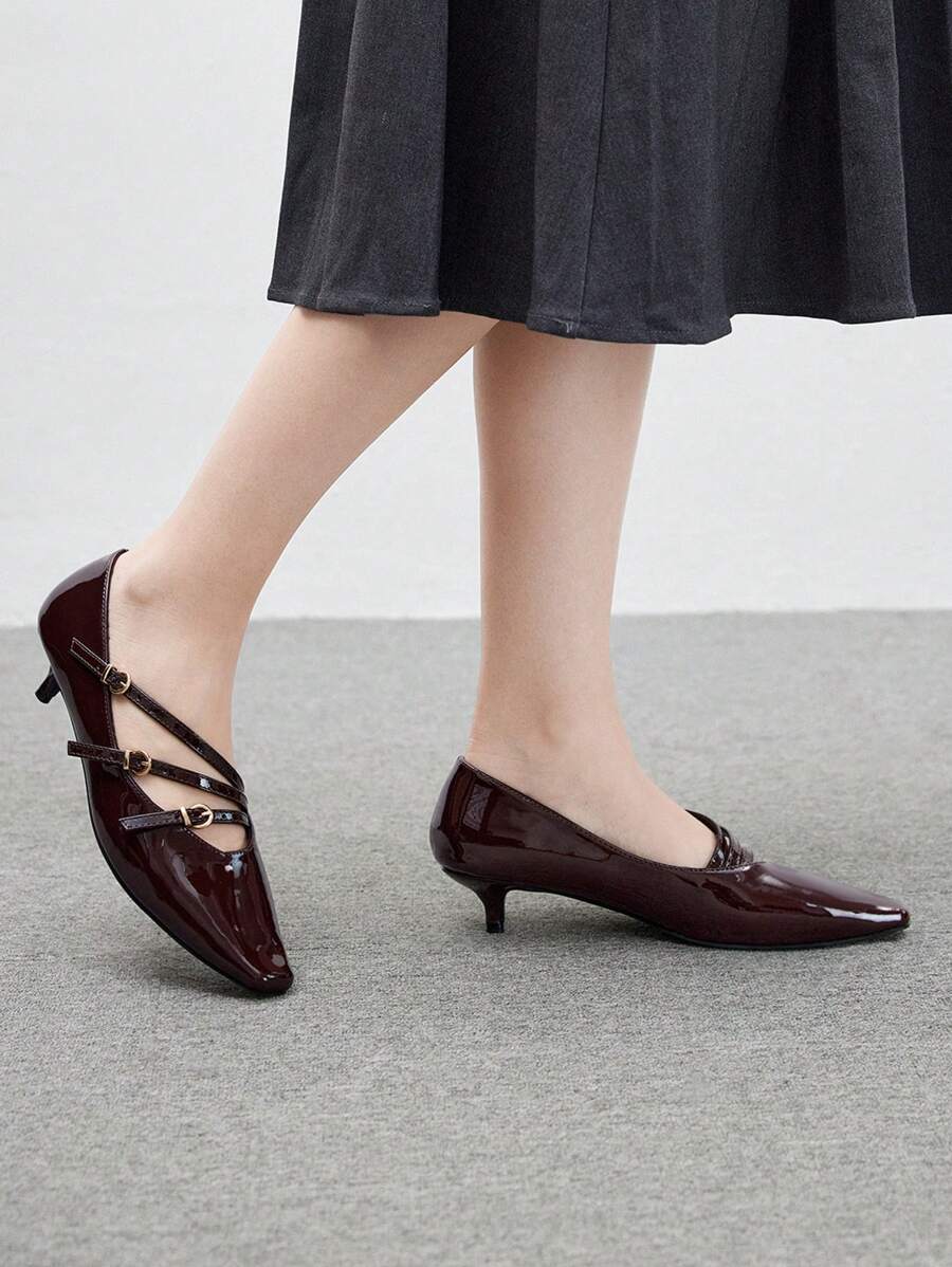 CUCCOO BIZCHIC Classic Commuting Versatile Ankle Strap Red Pointed Toe ...