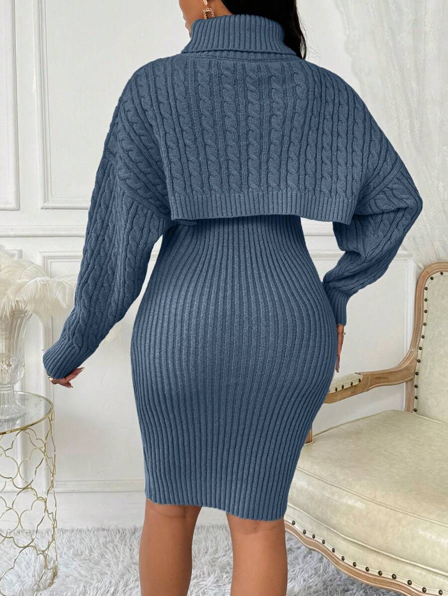 SHEIN Clasi 2pcs Women Casual Solid Color Cable Knit Oversized Turtle ...