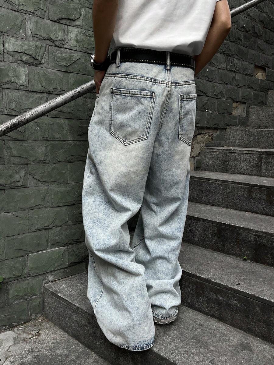 Manfinity Hypemode Men's Casual Loose Fit Wide Leg Jeans With Slanted ...