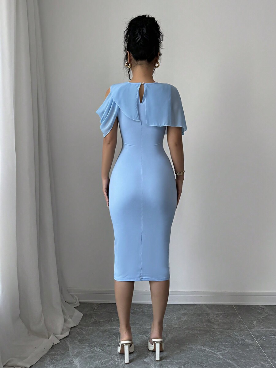 Elenzga Women's Fitted Dress, Shawl Wrap Bodycon Dress, See-Through Romantic Off Shoulder Midi ...