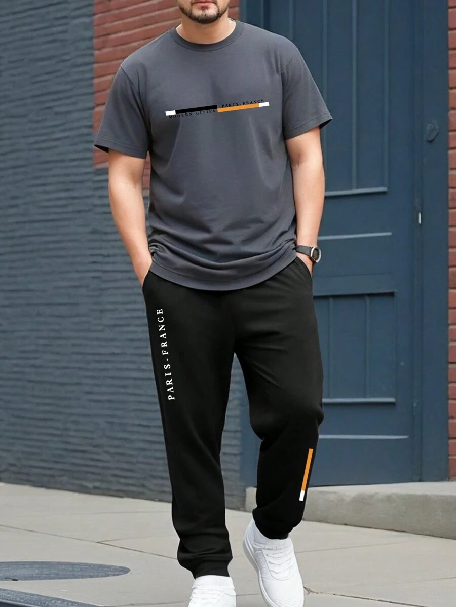 Manfinity Homme Plus Size Men's Casual Letter Graphic Short Sleeve T ...