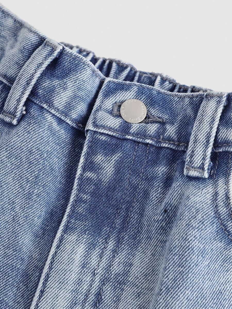 SHEIN Tween Girls Leopard Print Love Pattern Design Baggy Denim ...