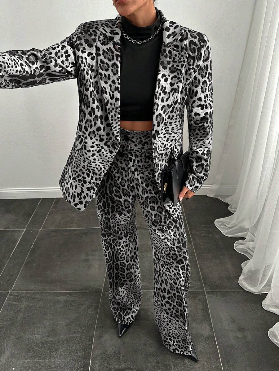 SHEIN Leopard Print Suit Blazer And Pant Set Effortless Chic | SHEIN USA