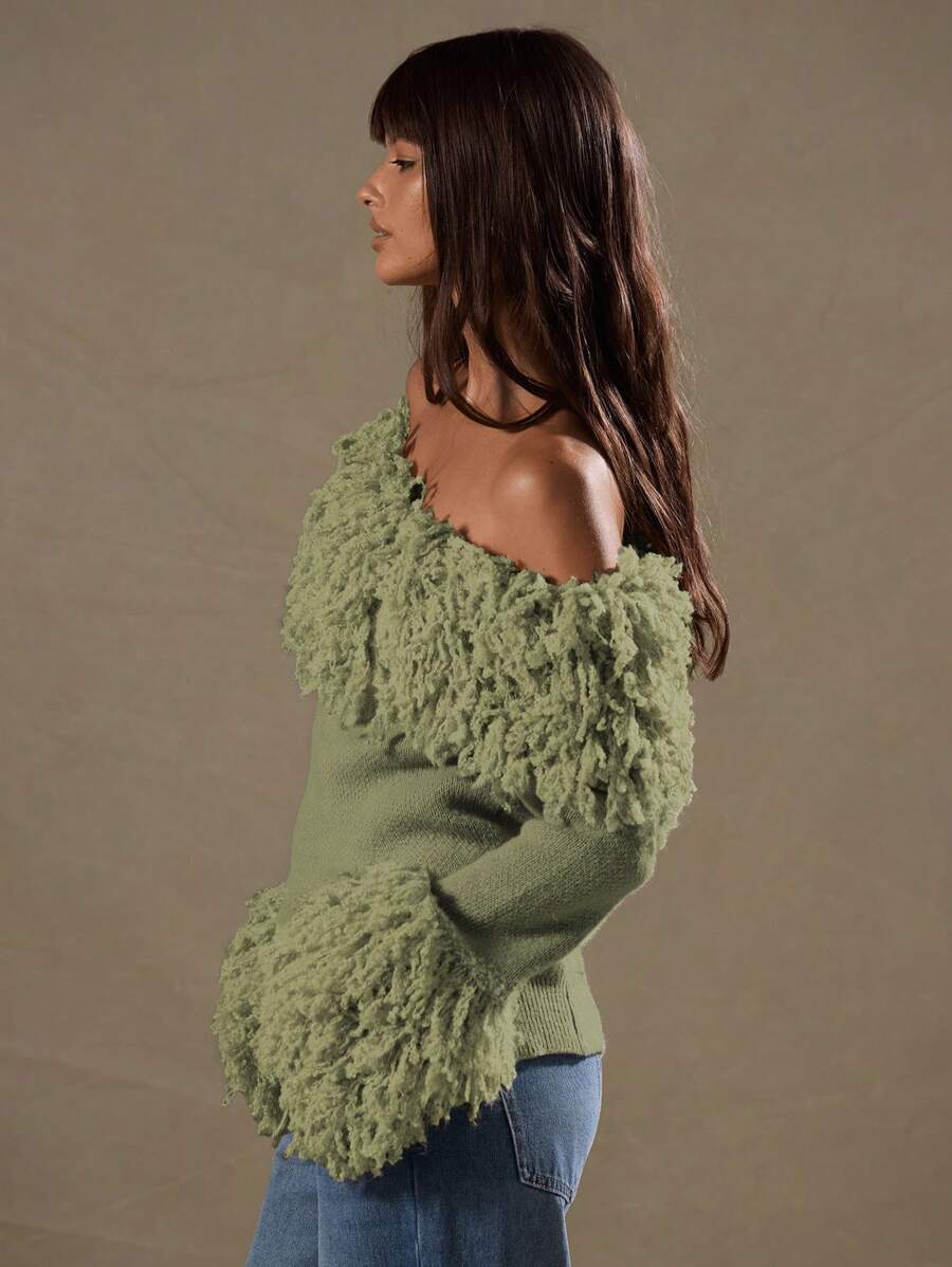 MUSERA Textured Shaggy Knit Off The Shoulder Jumper | SHEIN UK