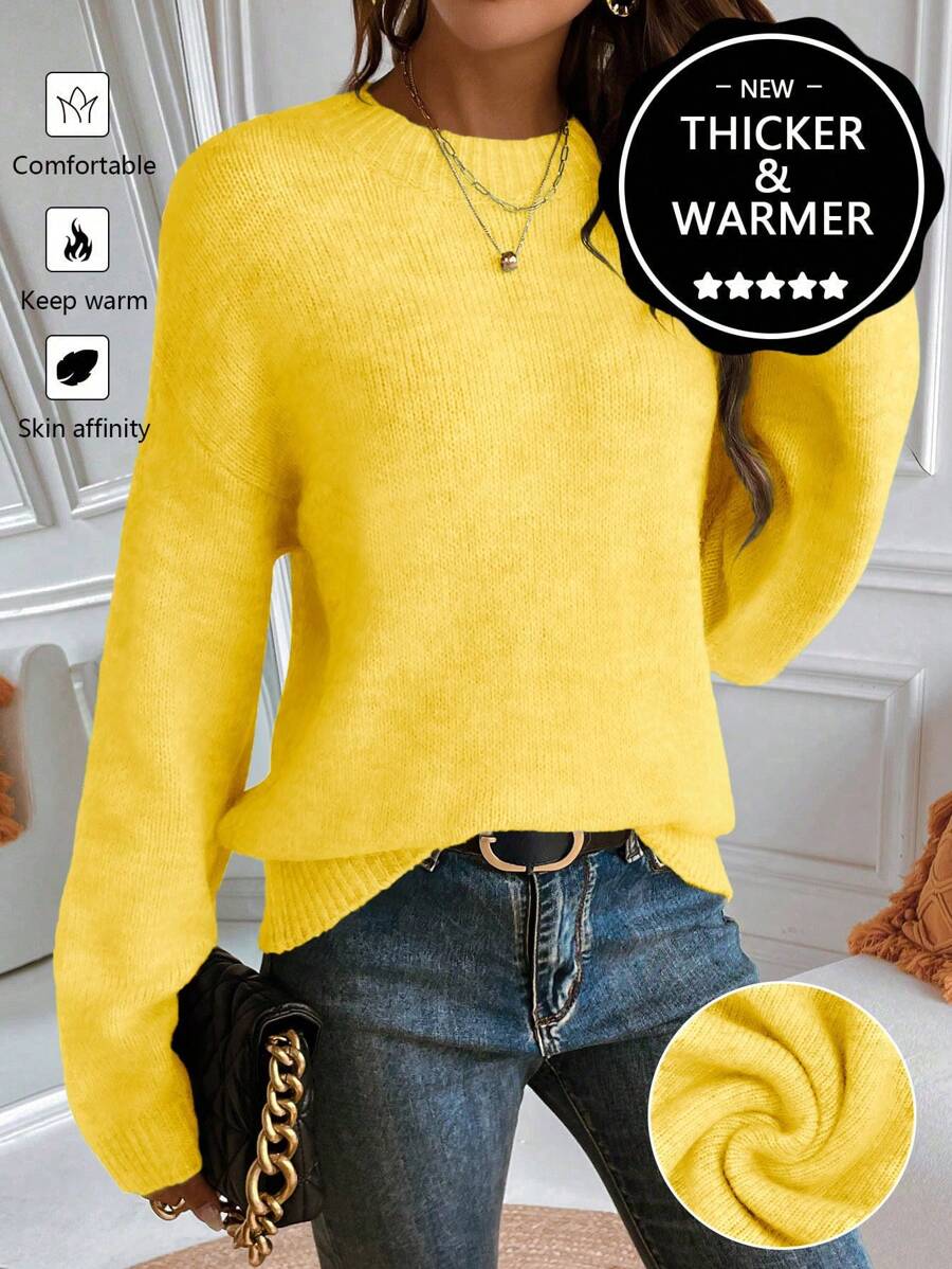 SHEIN LUNE Women's Yellow Knit Sweater: Thick, Warm, And Comfortable ...