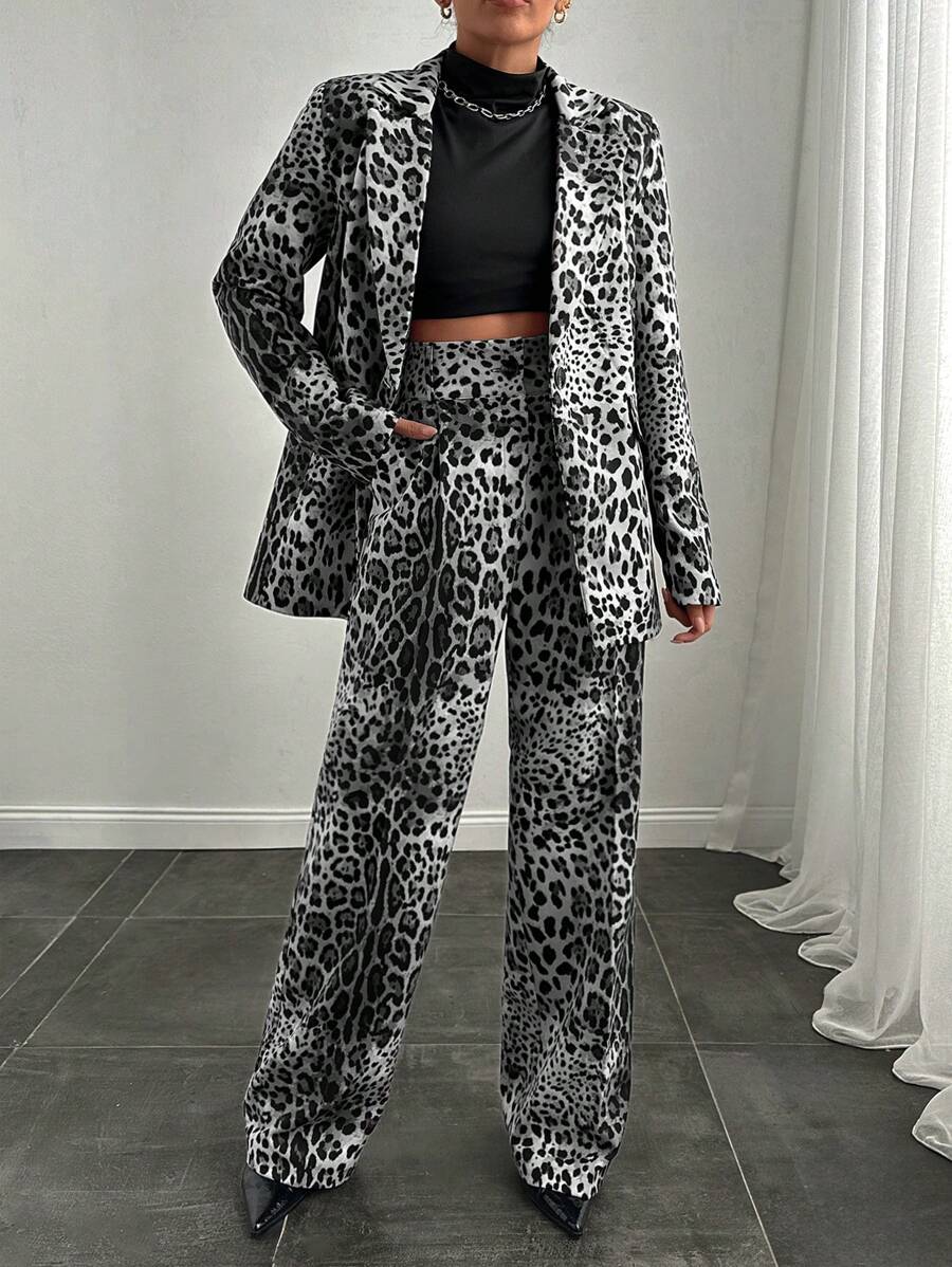 SHEIN Leopard Print Suit Blazer And Pant Set Effortless Chic | SHEIN UK
