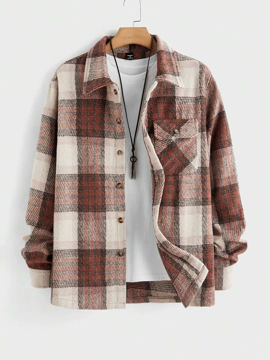 Manfinity VCAY Chaqueta de manga larga con solapa a cuadros de corte ...