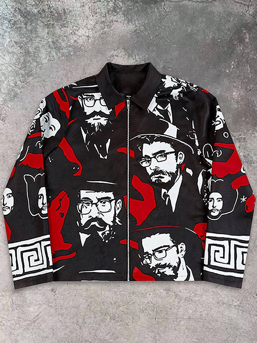 Manfinity EMRG Men's Figure Print Zip-Up Jacket,Men Jacket,Boyfriend ...