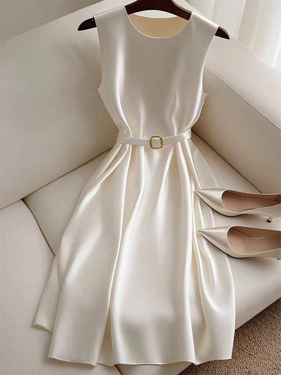 SHEIN Clasi Women Elegant Solid Color Sleeveless Short Casual White ...