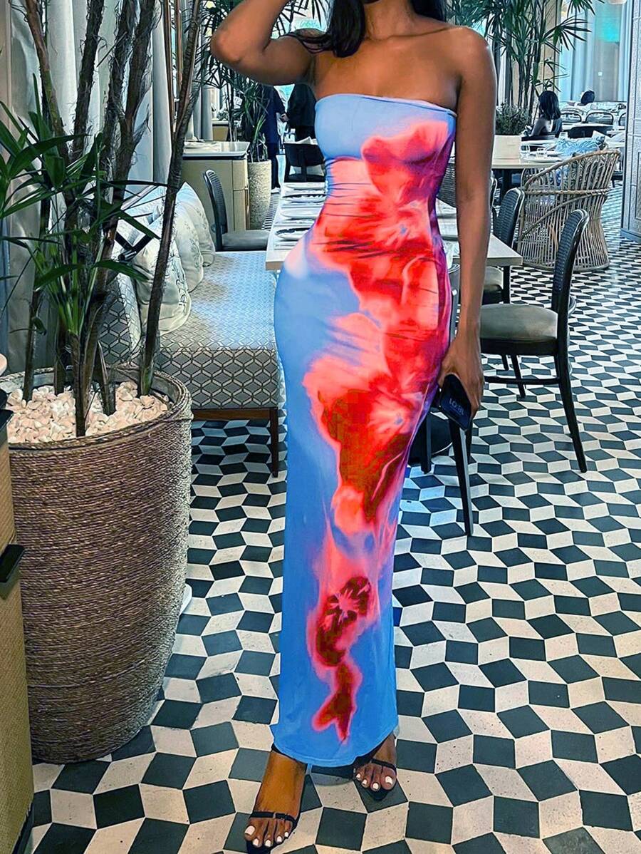 INAWLY Women Random Printing Bandeau Mini Dress | SHEIN UK