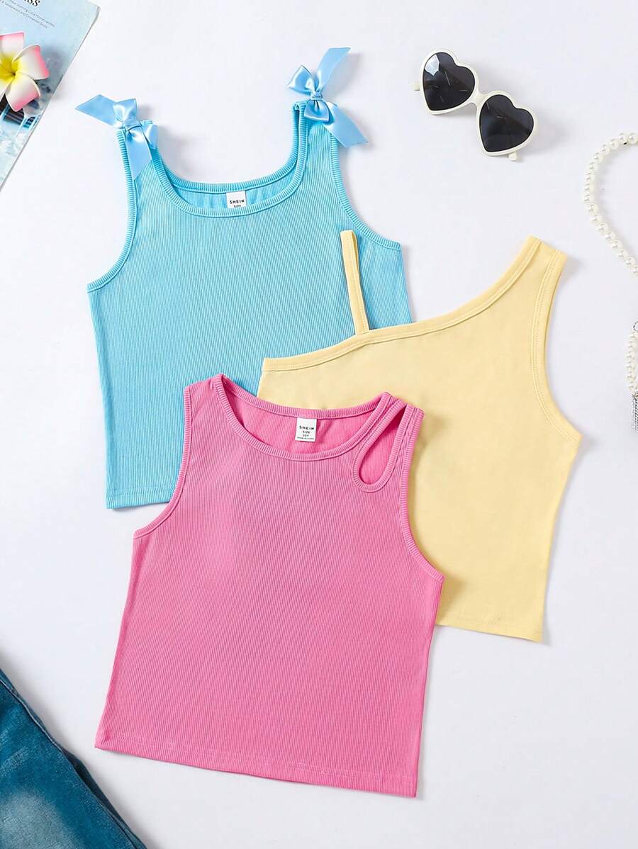 3pcs Set: Tween Girls Hollow Out Round Neck Camisole (Pink), Oblique ...