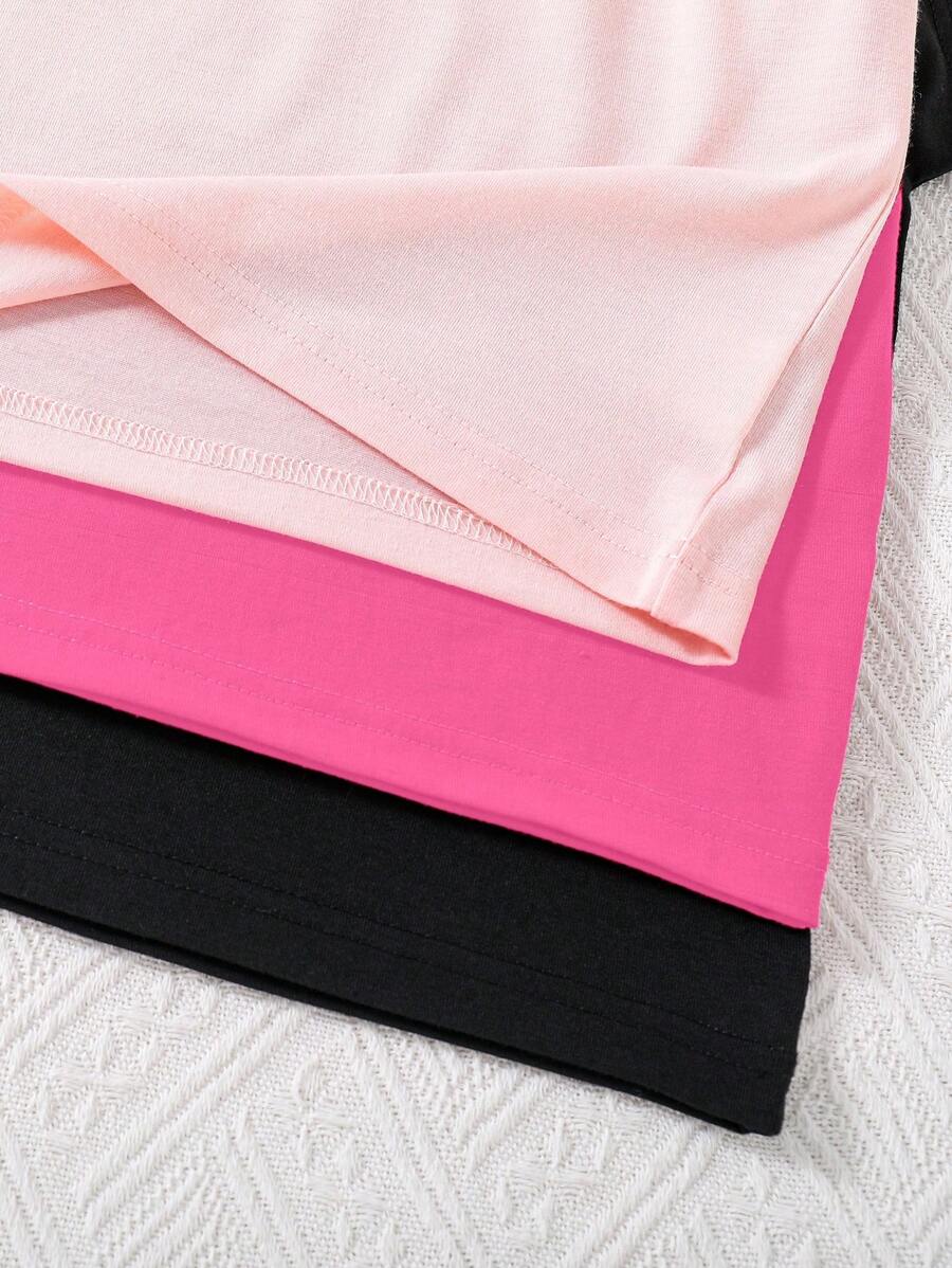 GraphicGems 3pcs Young Girl Casual English Print Short Sleeve Crew Neck ...