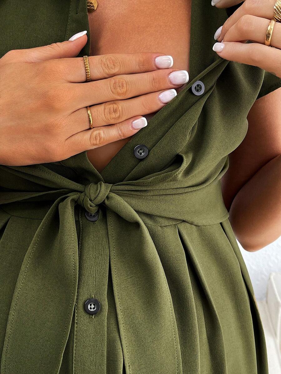 SHEIN Maternity Old Money Solid Color Single-Breasted Knotted Waist ...