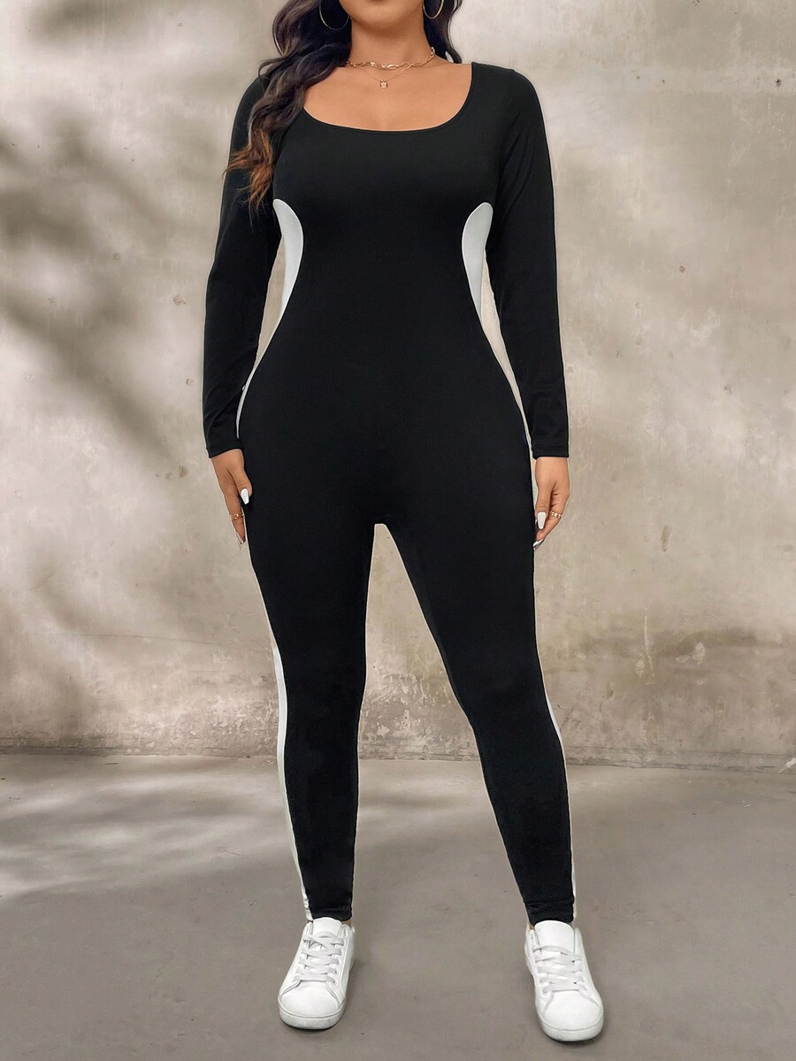 SHEIN LUNE Plus Size Women Crew Neck Long Sleeve Color Block Casual ...