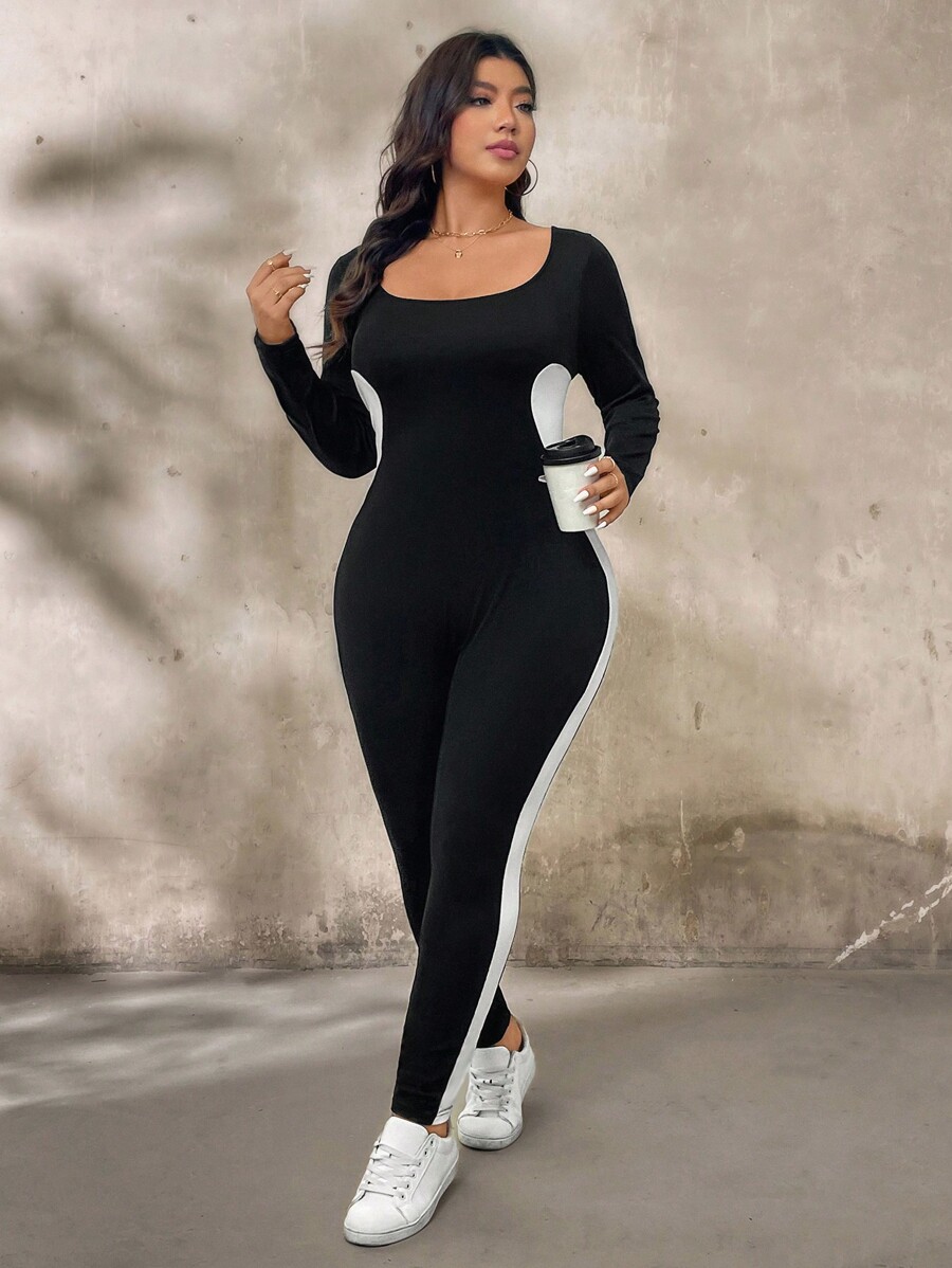 SHEIN LUNE Plus Size Women Crew Neck Long Sleeve Color Block Casual ...