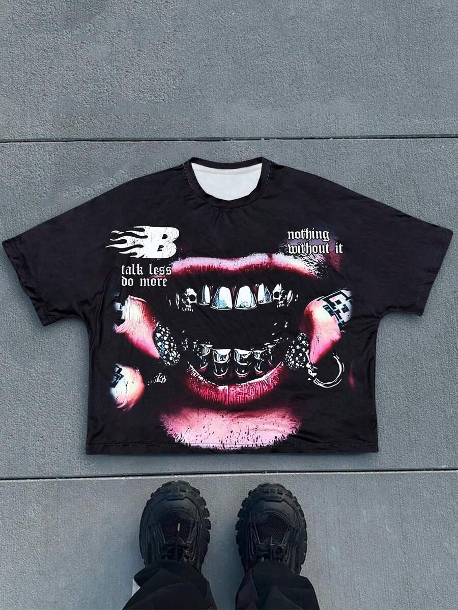 Manfinity EMRG Men's Oversize T-Shirt, Manfinity EMRG Men's Street Style Big Lips Thick Flame ...