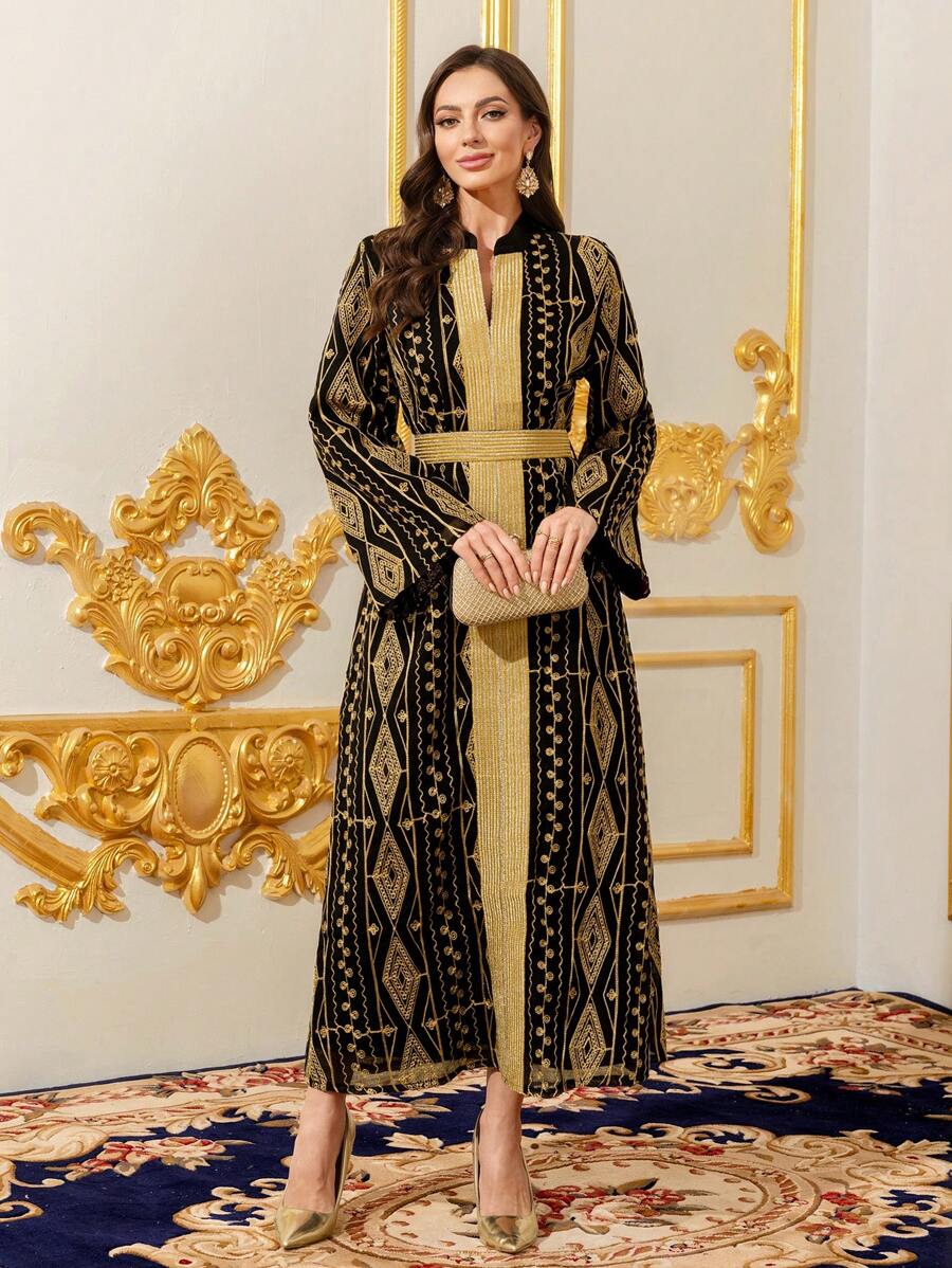 SHEIN Najma Vestido Elegante de Estilo Árabe com Manga Bufante Bordada ...