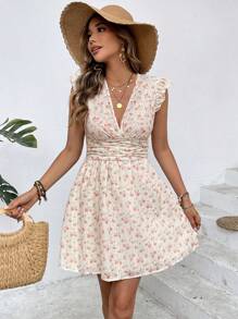 SHEIN Frenchy Women's Floral Pink Summer Boho Mini Dress,Short Cap ...
